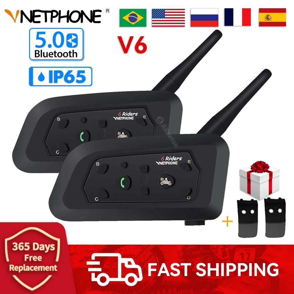 VNETPHONE intercomunicador V6 para casco de motocicleta, comunicador ...
