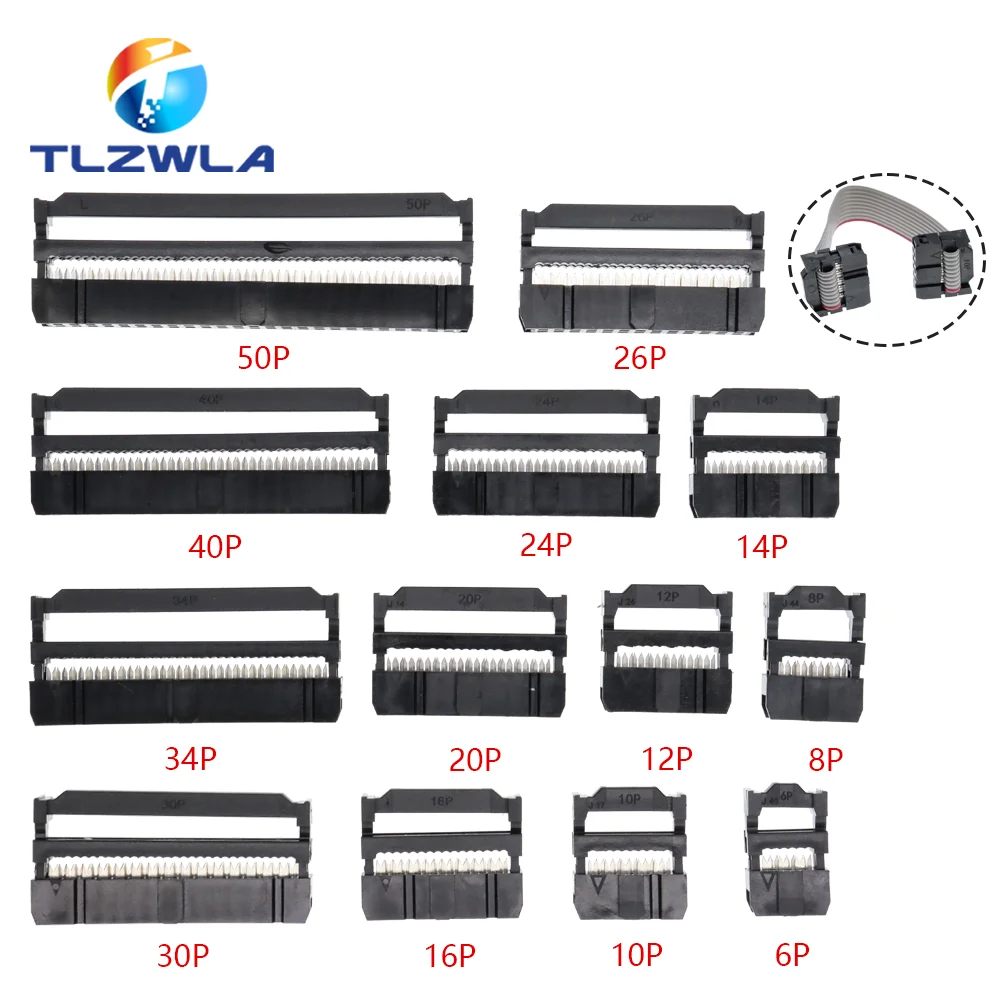 10PCS 2.54MM Pitch 6 Position 8 10 12 14 16 18 20 24 26 30 34 40 Pin Female IDC Socket IDC ...