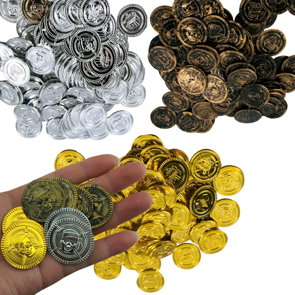 100pcs Plastic Pirate Coins Pirate Treasure Hunting Coins Halloween ...