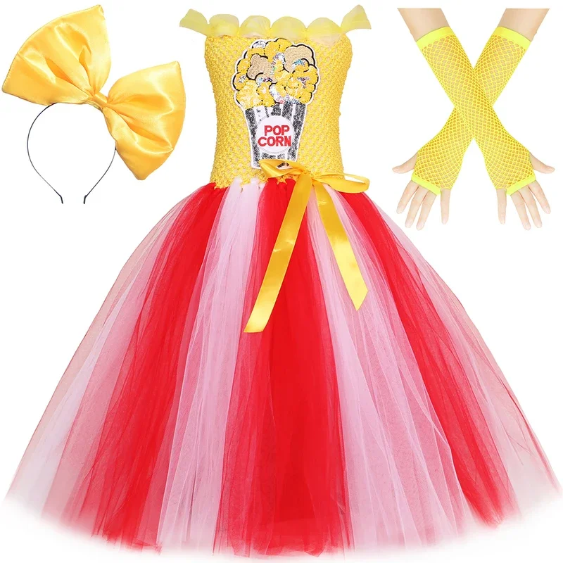 Circus Popcorn Costume Girls Christmas Carnival Party Tutu Dress Set ...