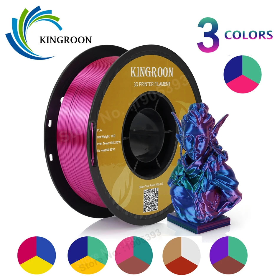 KINGROON-Tricolor-Silk-PLA-Plastic-For-3D-Printer-3-in-1-Multi-color-3D ...