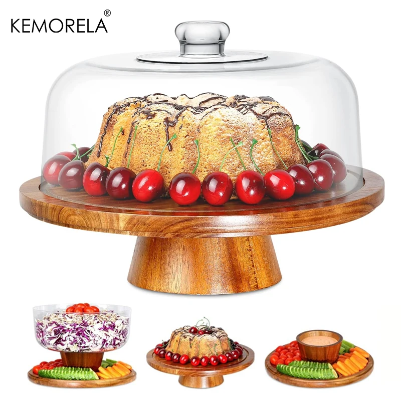 1PCS-Acacia-Wood-Cake-Tray-High-Foot-Cake-Display-Tray-Bread-Plate-With ...