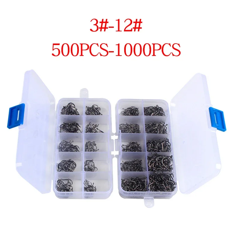 500-600-1000pcs-Fishing-Hook-Set-High-Carbon-Steel-Barbed-Fishhooks-for ...