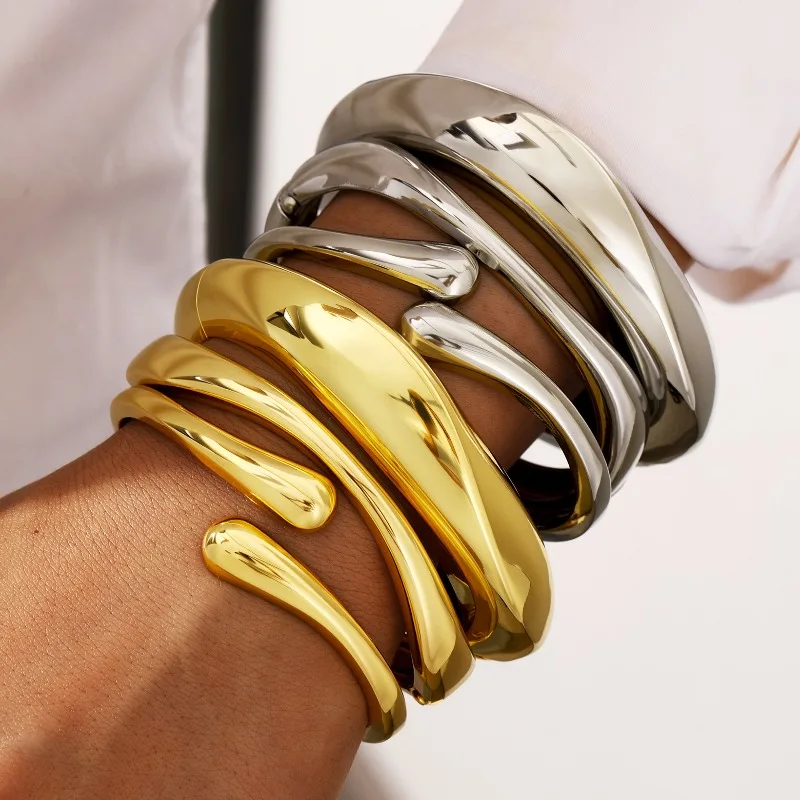 Vintage Punk Smooth Water Drop Bangles for Women Girls Stainless Steel ...