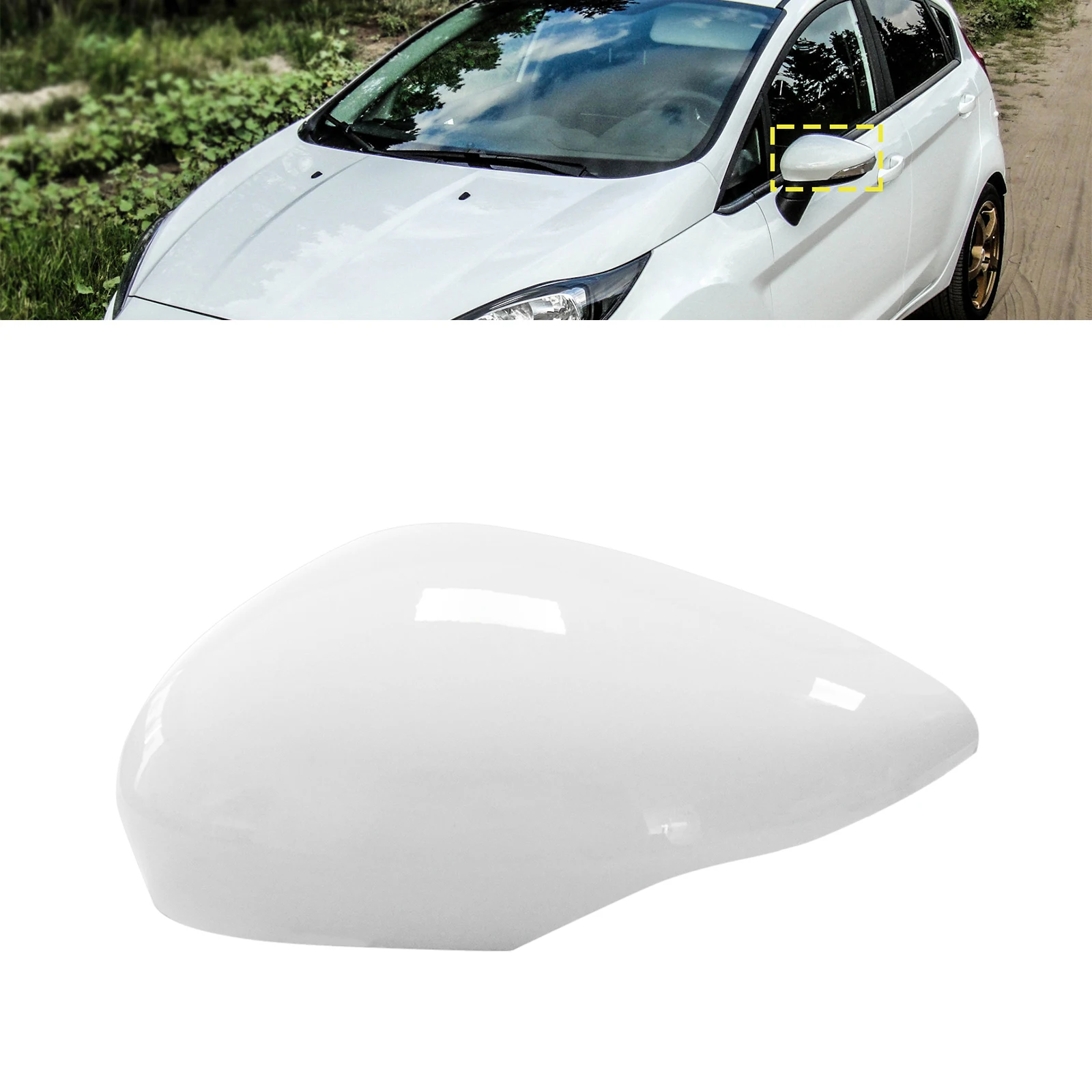 Frozen White Left Wing Door Mirror Cover Cap Casing For Ford Fiesta MK7 ...