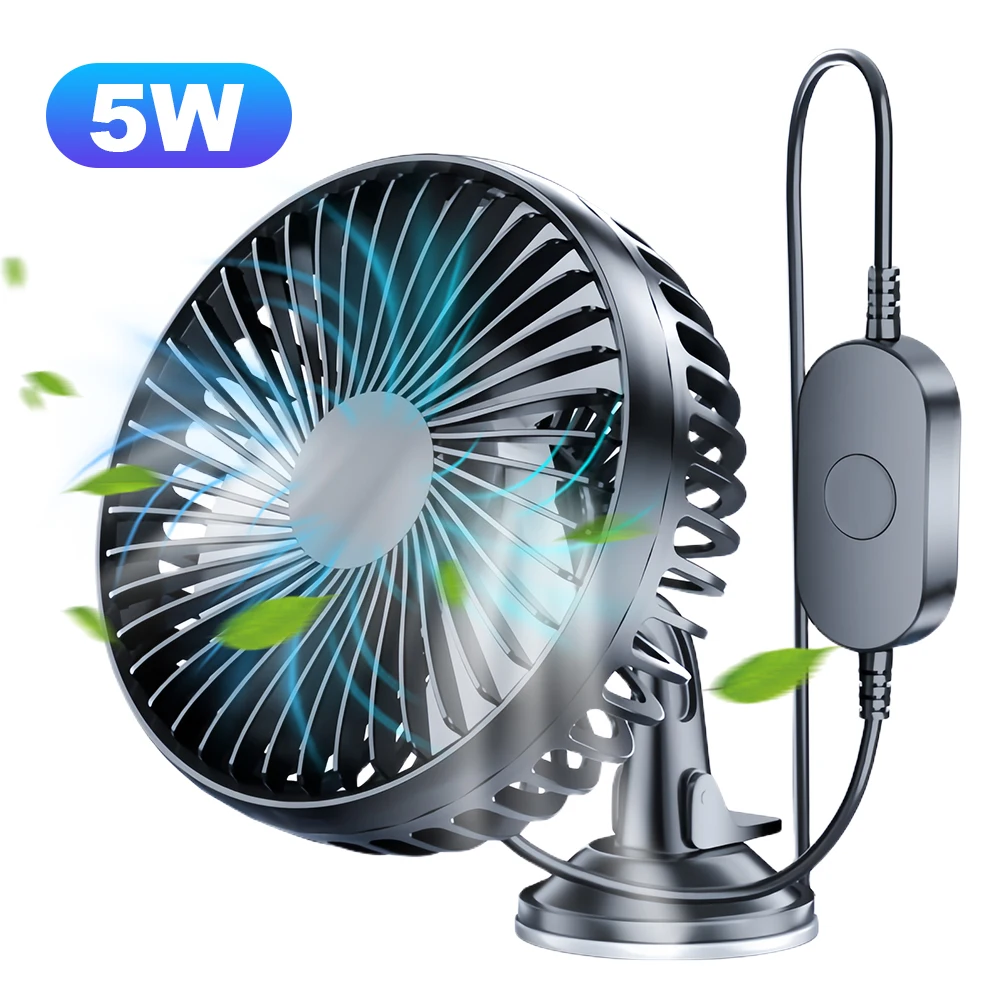 USB Car Dashboard Cooling Fan 12V/24V with Suction Cup Windshield Desk ...