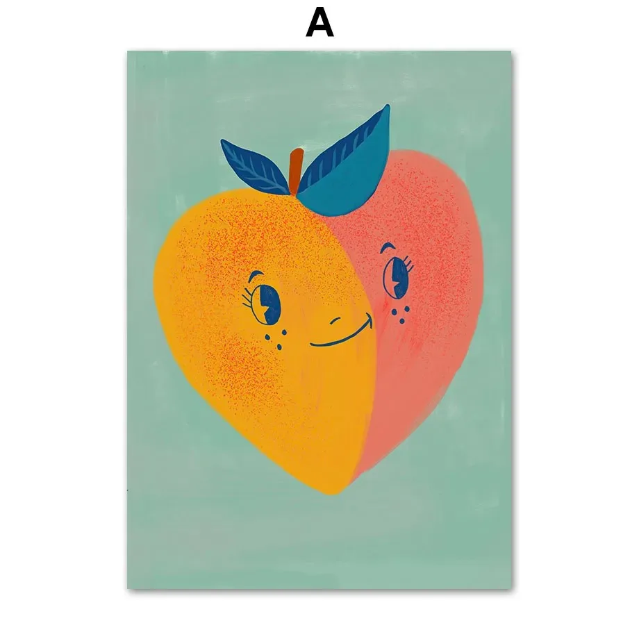 Cute-Lemon-Cherry-Pear-Apple-Peach-Fruit-Wall-Art-Canvas-Painting ...