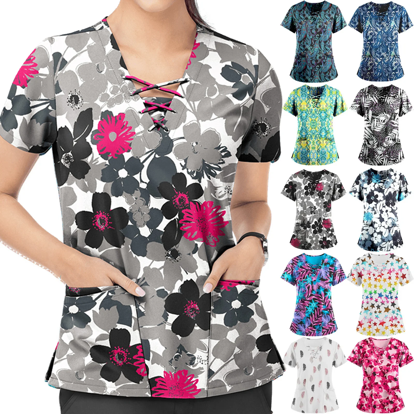 Uniforme-d-infirmi-re-imprim-pour-femmes-grande-taille-t-manches ...