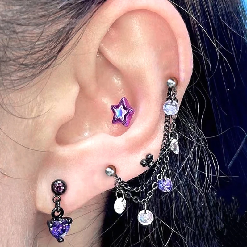 Purple-Crystal-Dangle-Helix-Earrings-Cartilage-Jewelry-Tragus-EarStud ...