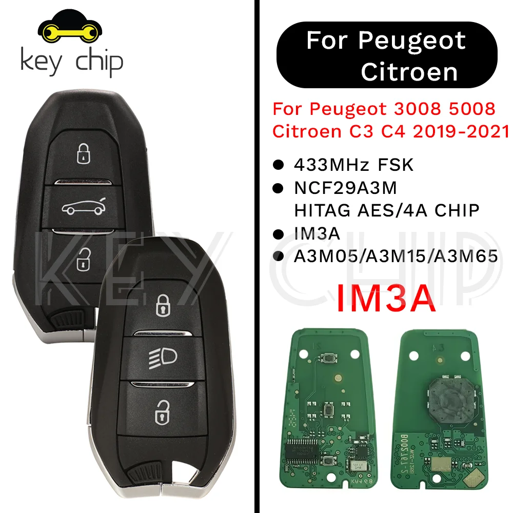 433MHz IM3A A3M05 & A3M15 & A3M65 Smart Key For Peugeot 3008 5008 ...