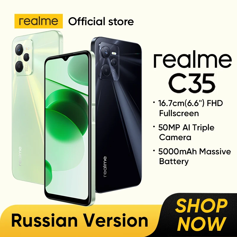 [buy Now] Realme C35 Russian Version Smartphone 6.6" Fhd Unisoc T616 ...