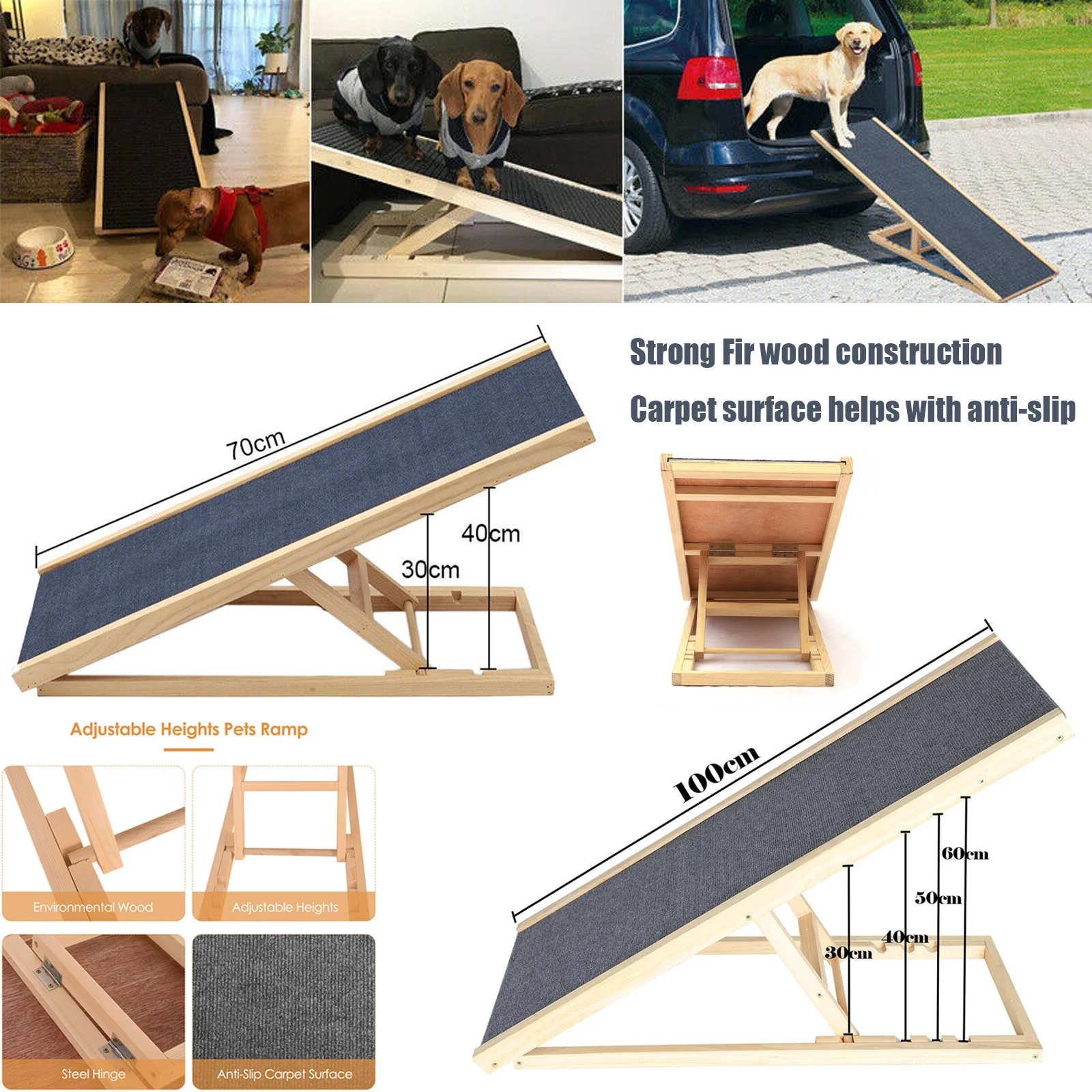 Solid-Wooden-Pet-Ramp-Car-Dog-Ladder-4-Height-Adjustable-with-Non-slip ...