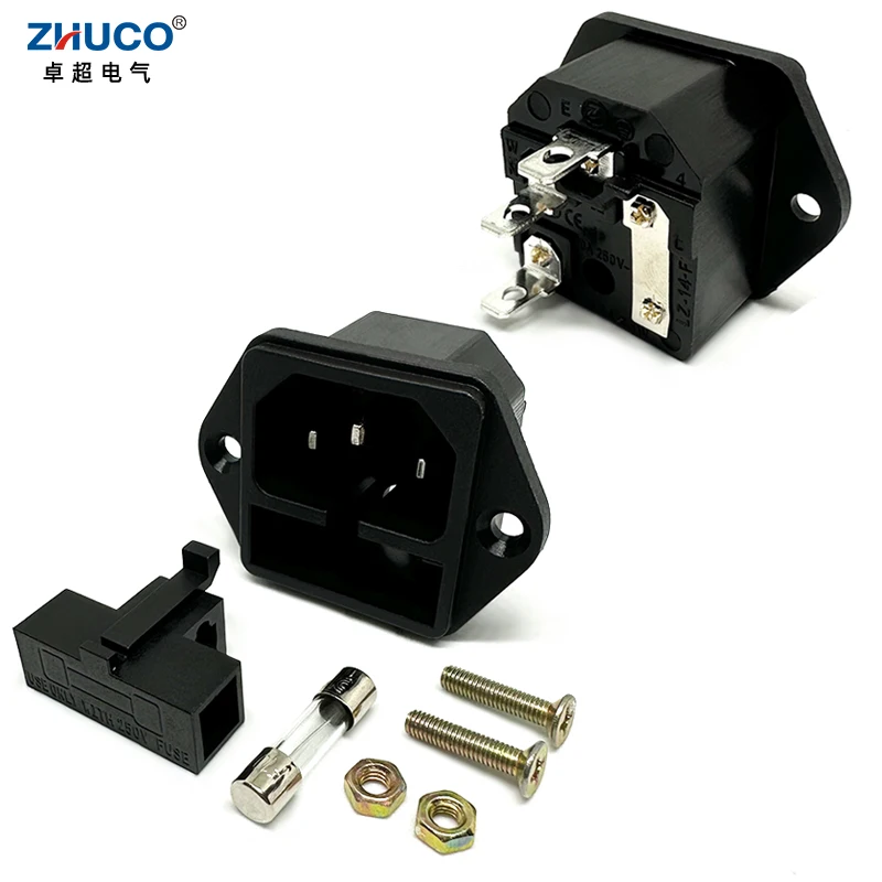 1PC LZ-14-F1-3P 3 Pins Panel Mounted Plug Connector IEC320 C14 250V AC ...
