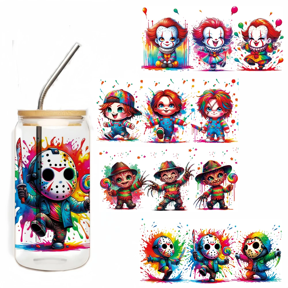 Horror Movie Characters Halloween Theme UV DTF Cup Wraps, Transfer ...