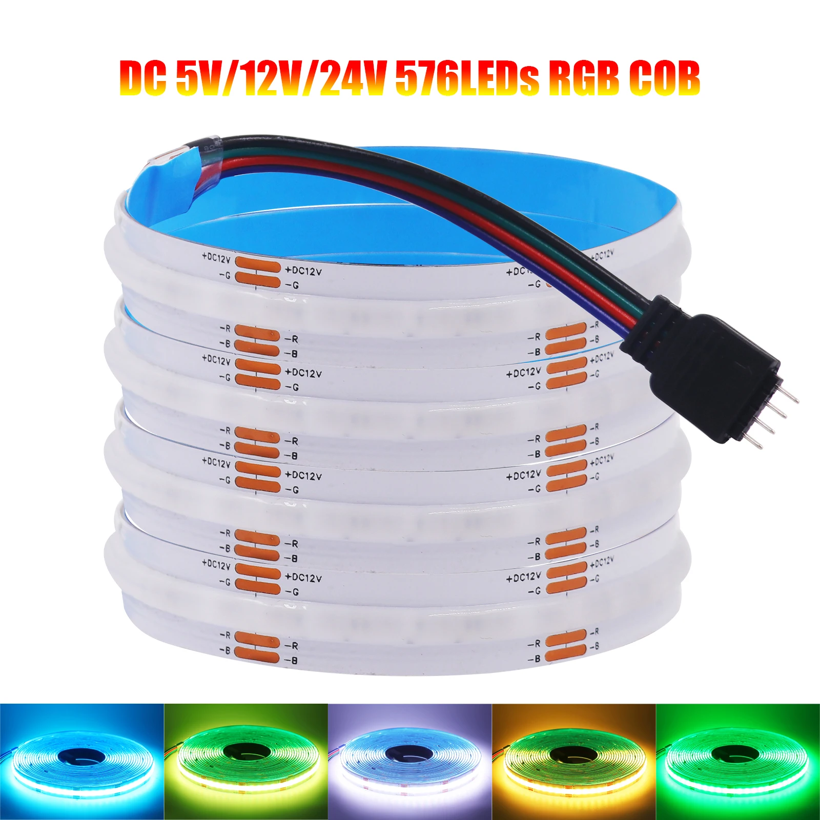 RGB COB LED Strip Light Bar 5V 12V 24V Flexible Light High Bright 576 ...