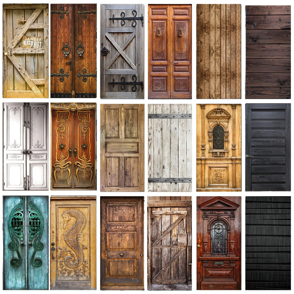 3D Retro Door Stickers Wooden Style Doorposter Self-adhesive PVC Wall ...
