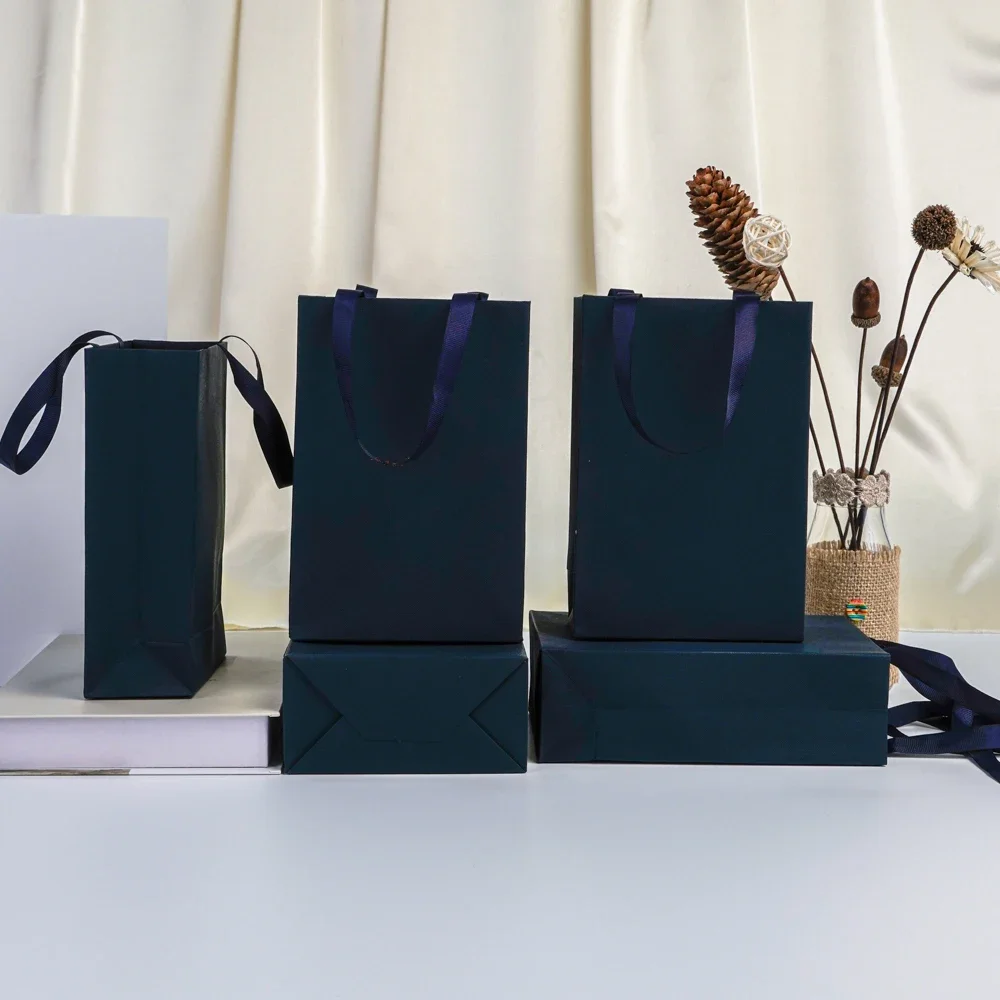 Mini-Gift-Tote-Bags-with-Bow-Ribbon-Handles-Small-Navy-Blue-Paper-Bag ...