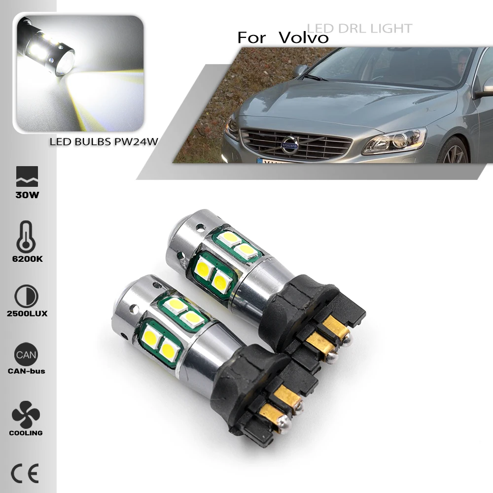 2pcs Canbus Pw24w Pwy24w Led Bulbs For Volvo S60 Xc60 Citroen Peugeot ...