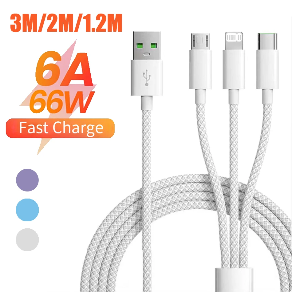 66W-3-In-1-Fast-Charging-Cable-For-iPhone-Xiaomi-Micro-USB-Type-C-IOS ...