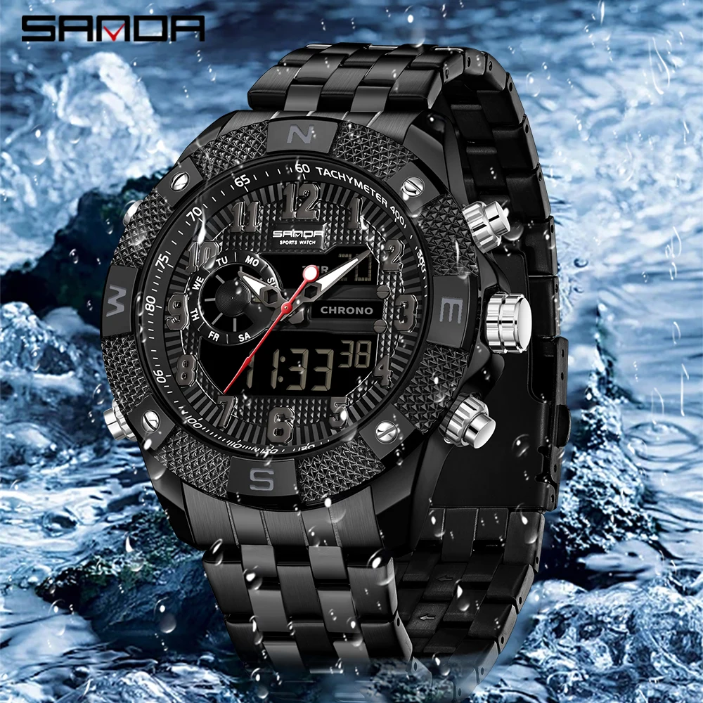 SANDA Men Watch Original Sport Quartz Digital LED Wristwatch Top Brand ...
