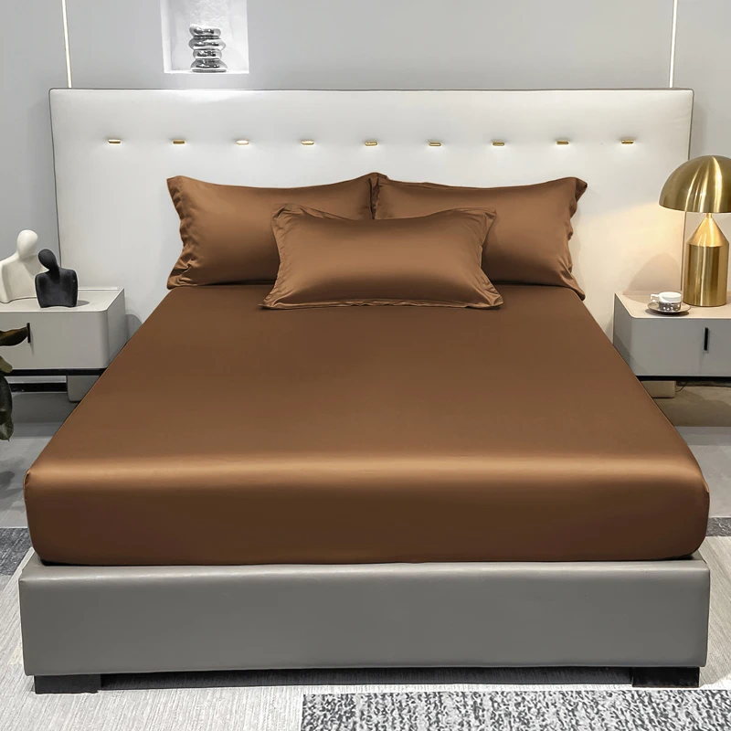 1-Simple-Modern-Satin-Solid-Color-Fitted-Sheet-Deep-Coffee-Color-Ice ...