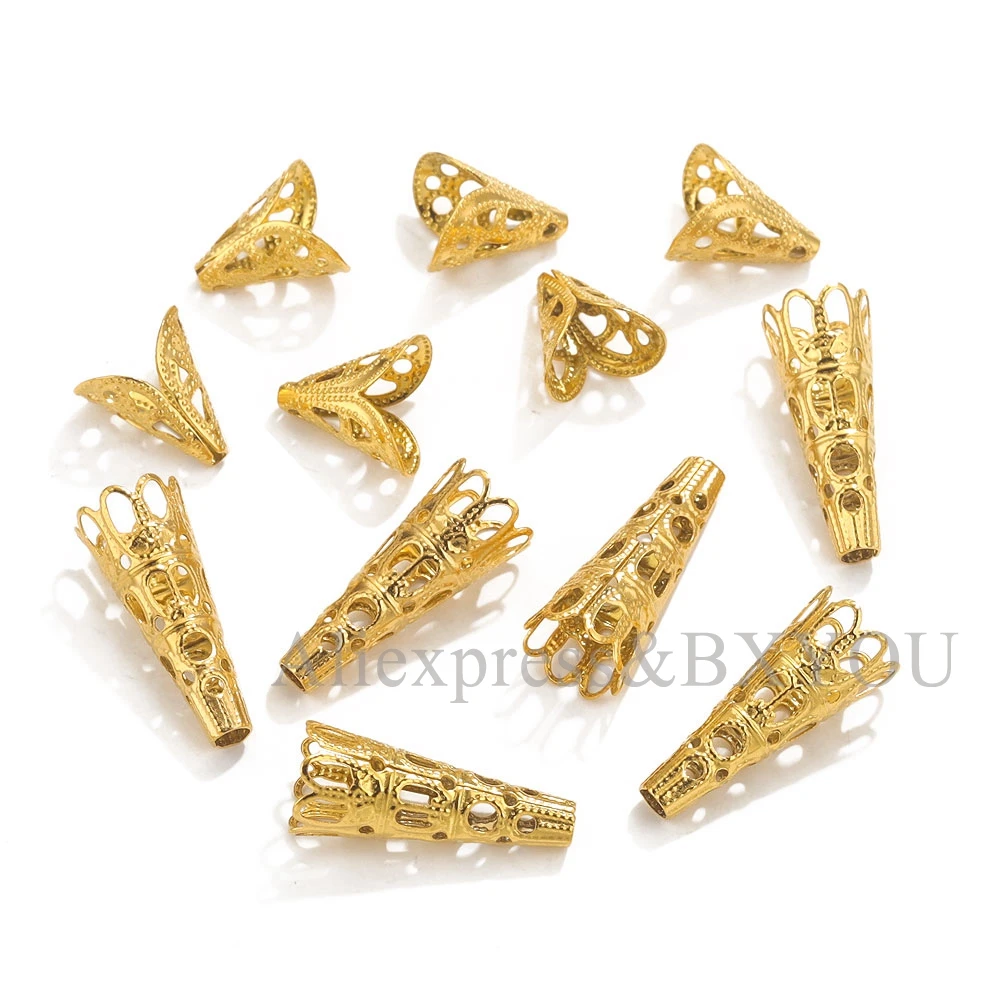20pcs-lot-Gold-Plated-Stainless-Steel-Cone-Bead-Caps-Crystal-Pendulum ...