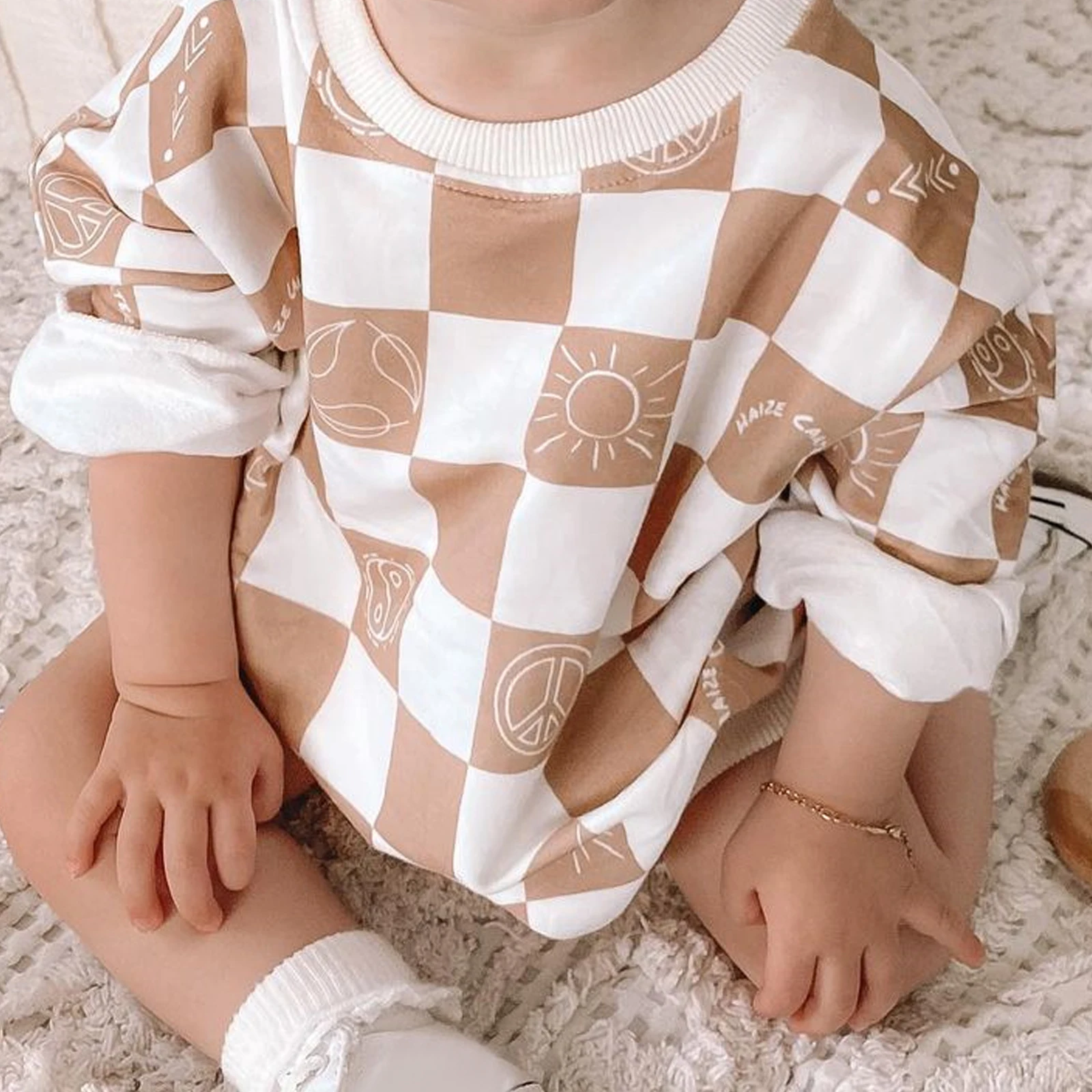 Baby-Boys-Fall-Spring-Casual-Jumpsuit-Checkerboard-Crewneck-Sweatshirt-Romper-Oversized-Long ...