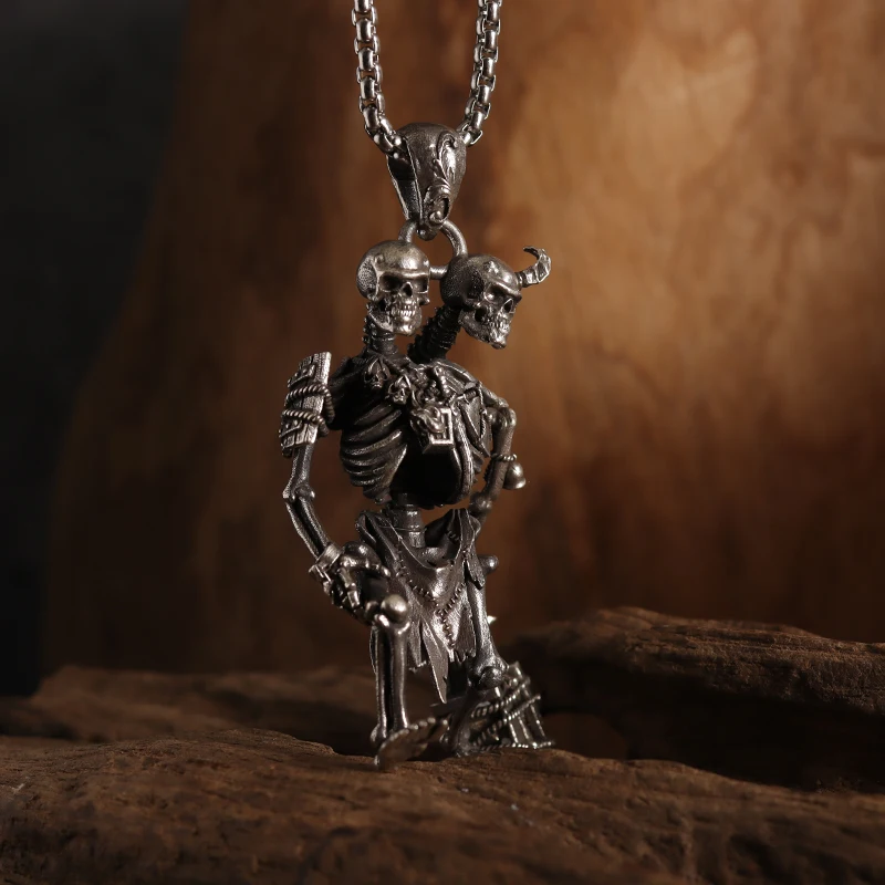 Neo-Gothic-Hell-Satan-Double-Head-Skull-Ghost-Pendant-Necklace-for-Men ...