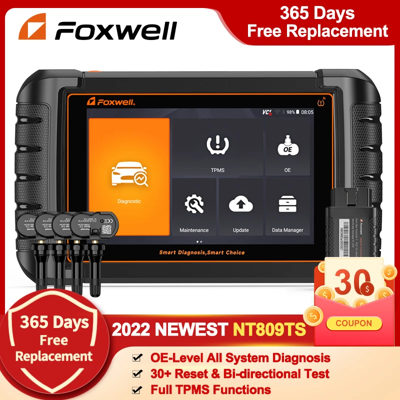 FOXWELL NT809TS TPMS Programming Tool All Systems Diagnostic Bi Directional Control 30+ Reset ...