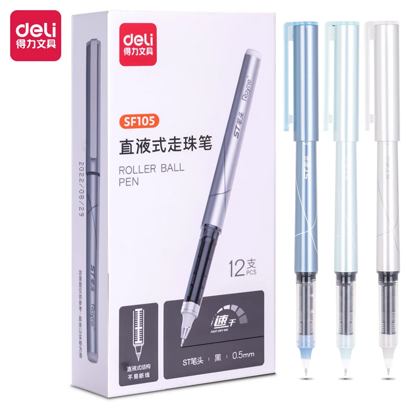 Deli-0-5mm-Black-Ink-Straight-Liquid-Ballpoint-Pen-Gel-Pen-Office-Pen ...