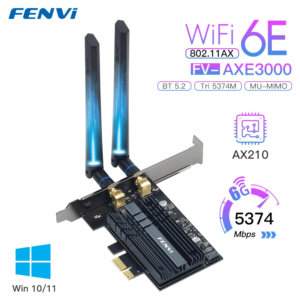 Fenvi 5374Mbps WiFi 6E Intel AX210 PCIe Wireless WiFi Adapter 2.4G/5G/6Ghz 802.11AX For ...
