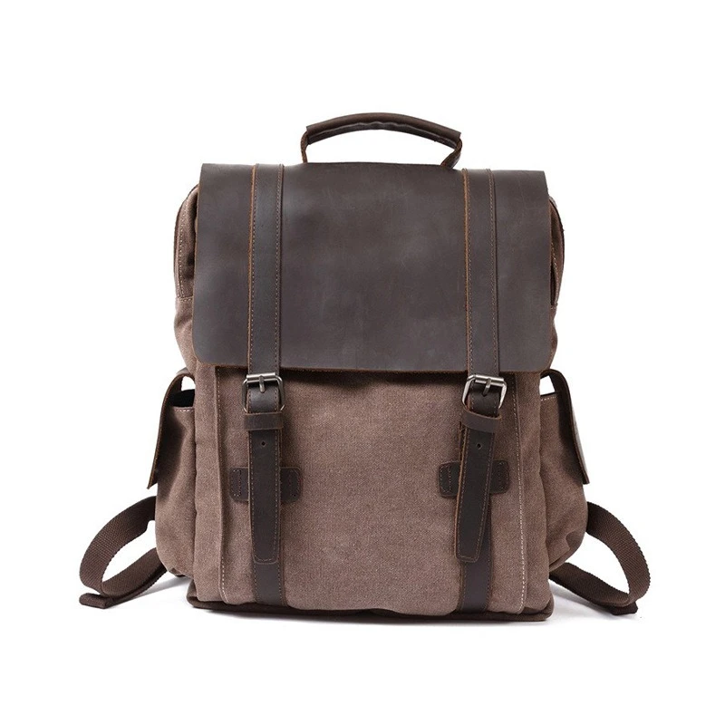 Vintage Fashion Backpack Leather Military Canvas Backpacks for Men ...