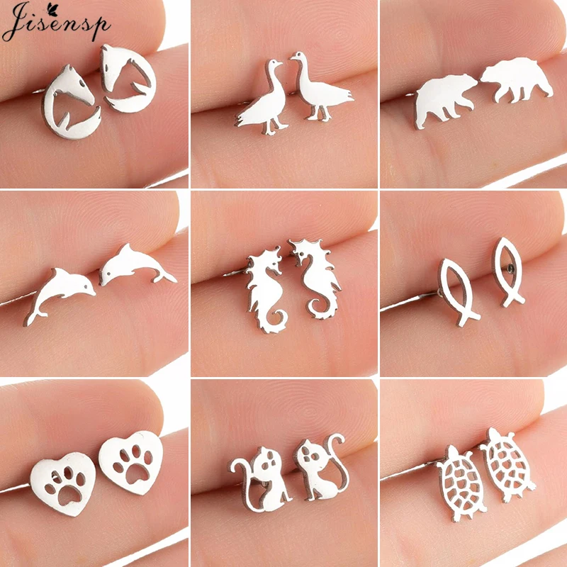 Tiny-Stainless-Steel-Animal-Stud-Earrings-Cartoon-Horse-Goose-Dolphin ...
