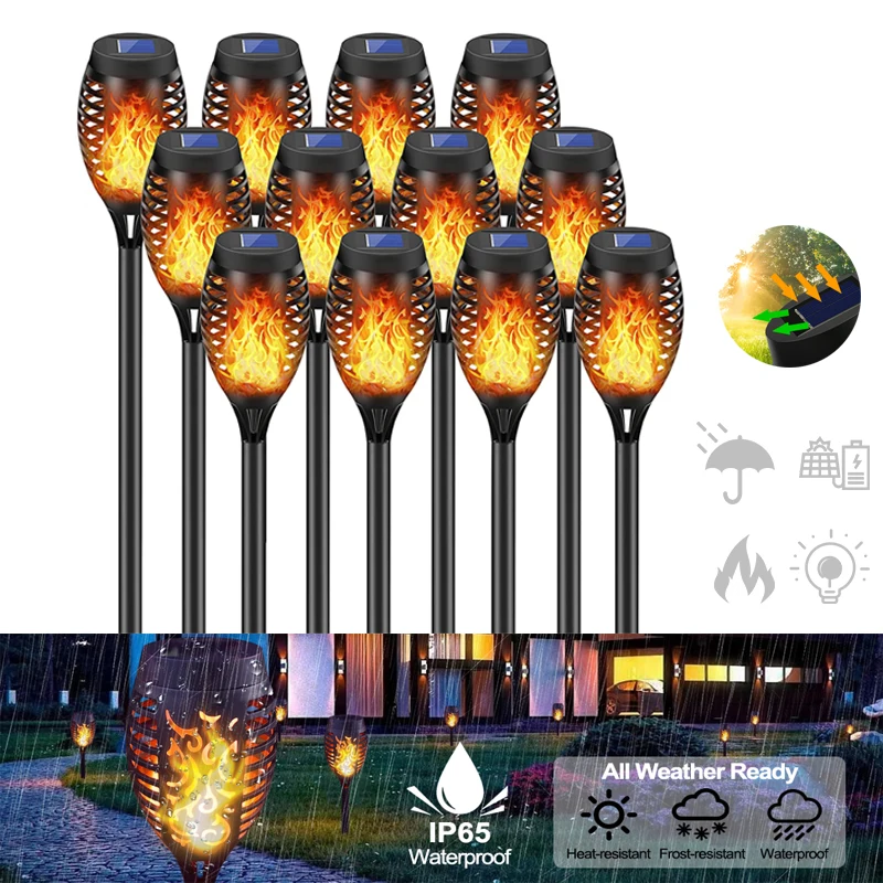 12LED Tiki Flickering Torch Solar Lights Waterproof Outdoor Mini Solar ...