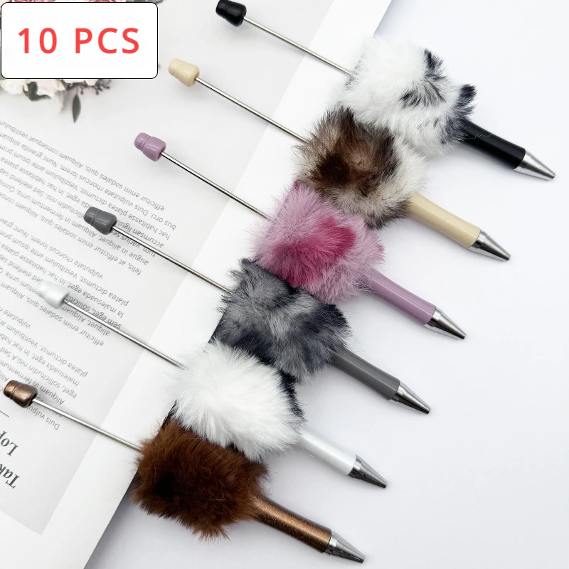 10pcs-New-Creative-DIY-Leopard-Ballpoint-Pen-Plush-Bead-Pen-Colorful ...