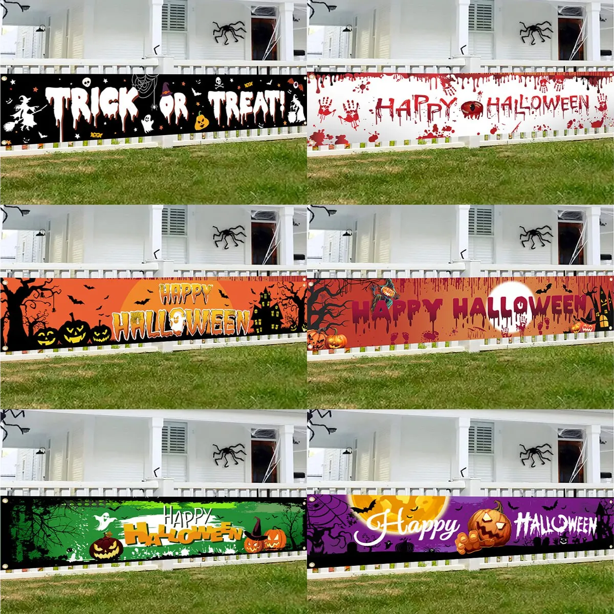 Happy Halloween Banner Bloody Bat Pumpkin Ghost Print Party Backdrop ...