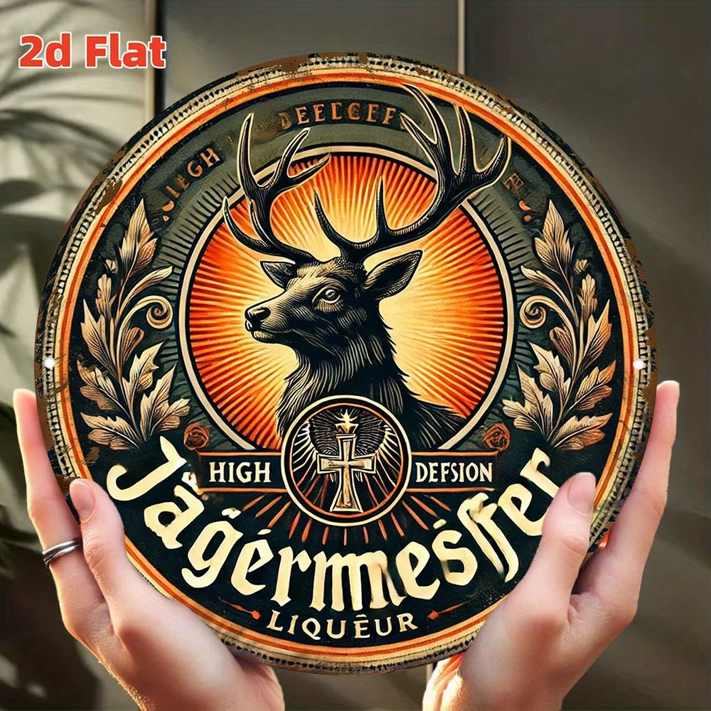 2D Flat Jagermeister Liqueur Stag Head Round Tin Sign - Vintage Retro ...
