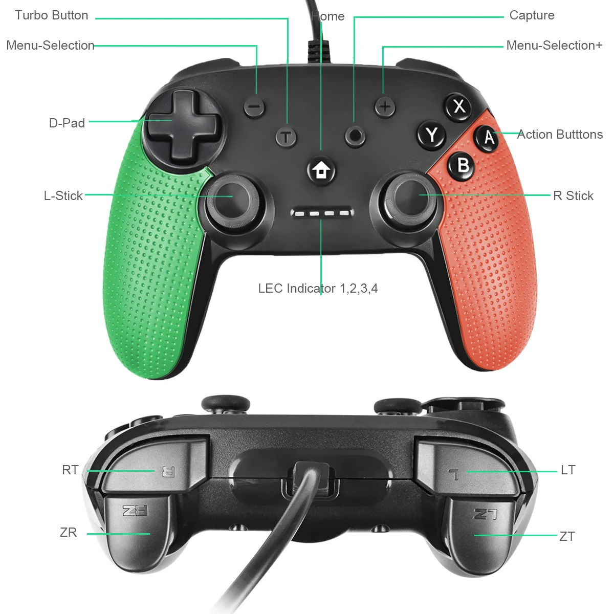 Noir - Manette de jeu électronique pour Switch, PC, Android, PS3 ...