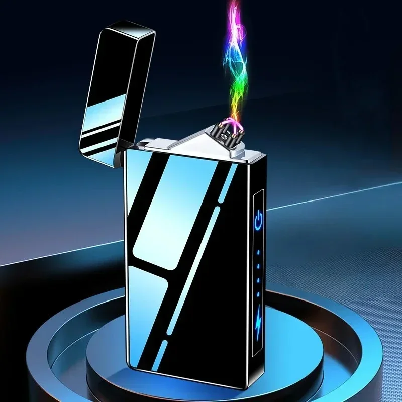 New Electric Windproof Smoking Lighter Metal Double Arc Flameless USB ...