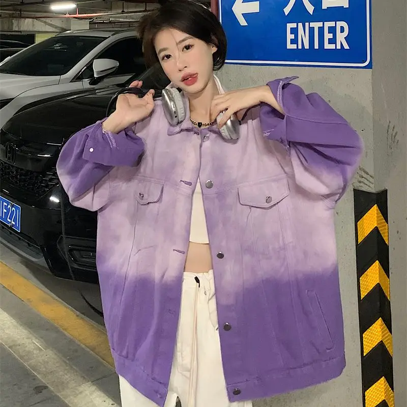 2022 Gradual Color Denim Coat Women's Autumn Korean New Design Tie Dye ...