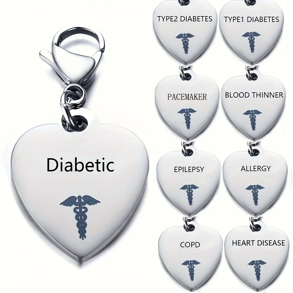 1PC Stainless Steel Heart Shape Personalized Medical Id Pendant Keyring ...