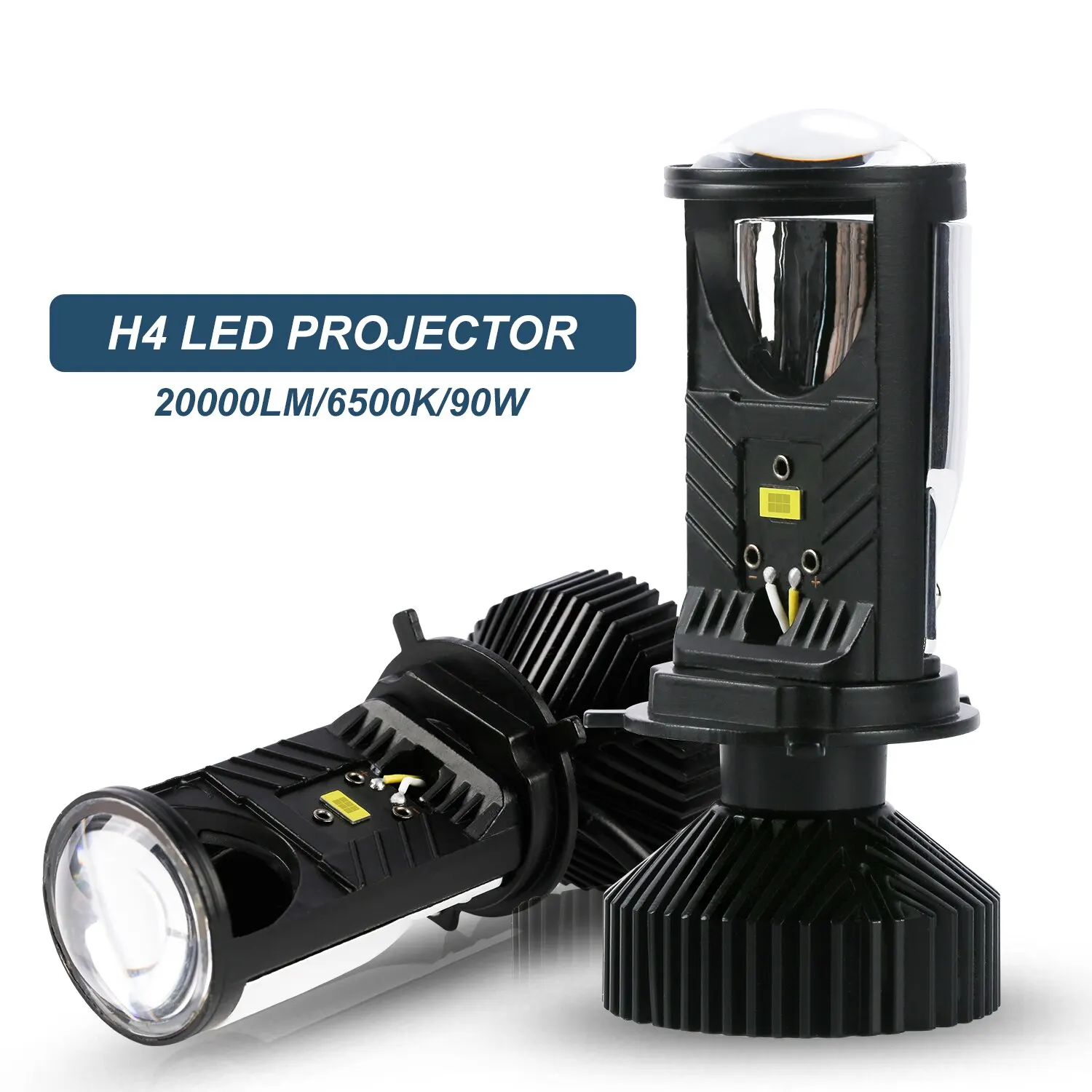 Y6D H4 LED Projector Headlight Projector Lens with Fan Cooling 90W Automobile Hi Lo Beam Bulb ...