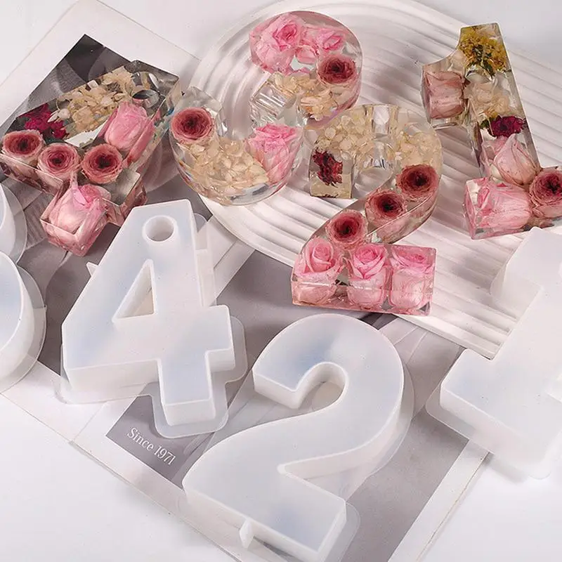 Large Numbers Silicone Mold Epoxy Resin 3D Candle Holder Molds Gypsum ...