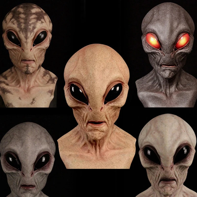 Halloween-Alien-Latex-Mask-Realistic-Horror-Creepy-Alien-Luminous-Latex ...