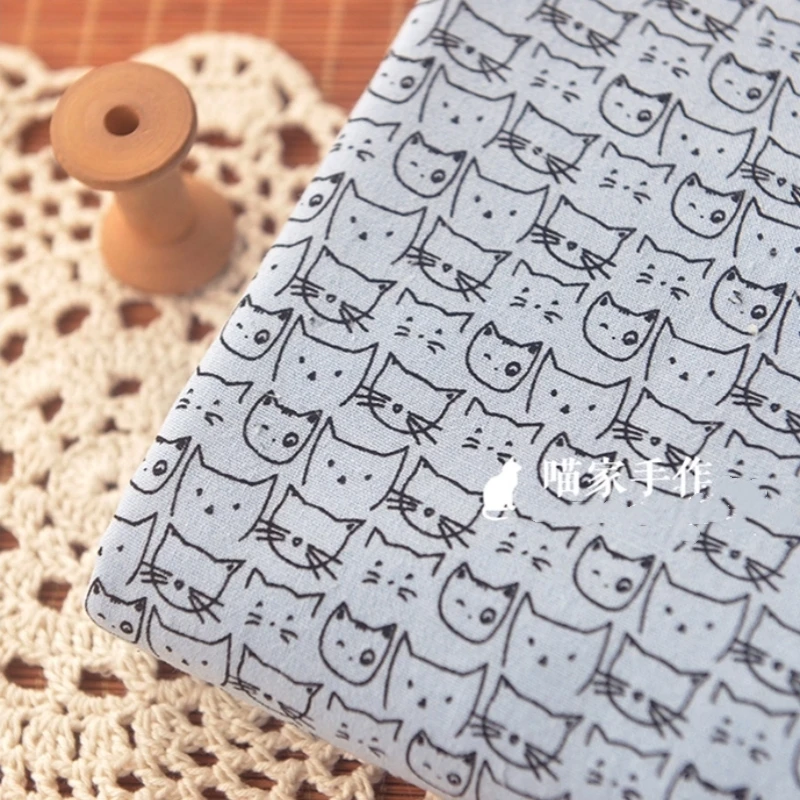 Cartoon-Cat-Print-Cotton-Linen-Fabric-for-Children-Table-Cloth-Curtain ...