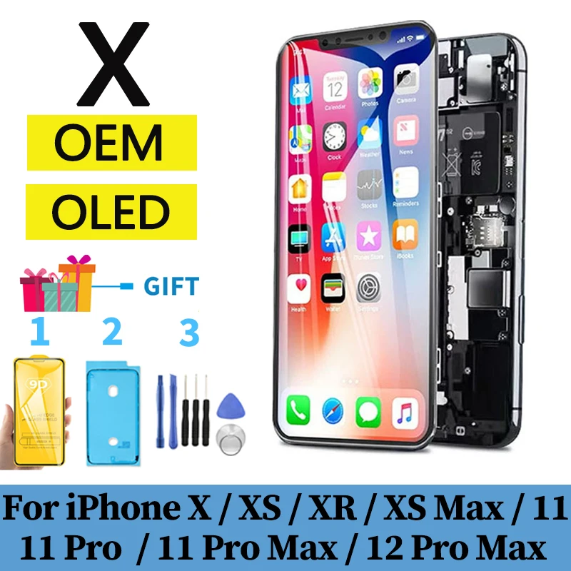 오리지널 Oled 디스플레이 아이폰 X Xr Xs 11 12 13 프로 맥스 Lcd 디스플레이 터치 스크린 교체 3d 터치