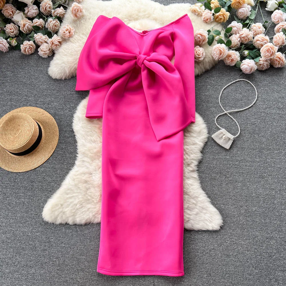 Elegant-Sexy-Satin-Backless-High-Waist-Bow-Slash-Neck-Dress-Vacation ...