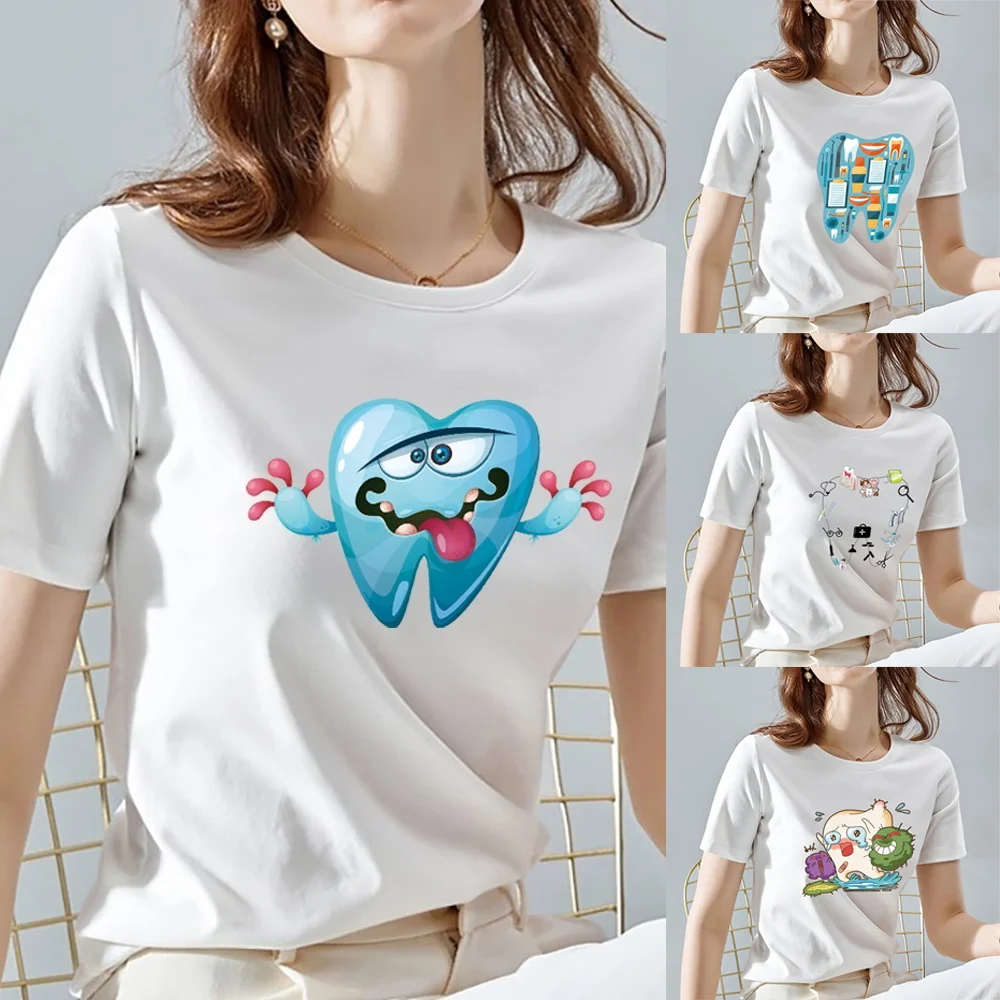 Cute-Teeth-Pattern-T-Shirt-Women-Harajuku-Style-Top-O-neck-Tshirt-White ...
