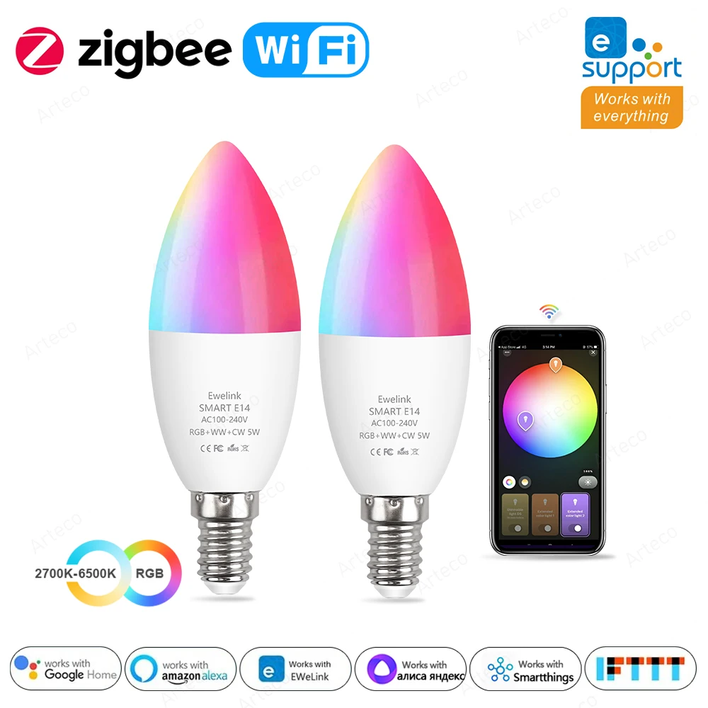Ewelink-E14-Led-Bulb-Zigbee-Smart-Wifi-RGB-Led-Light-100-240V-Candle ...