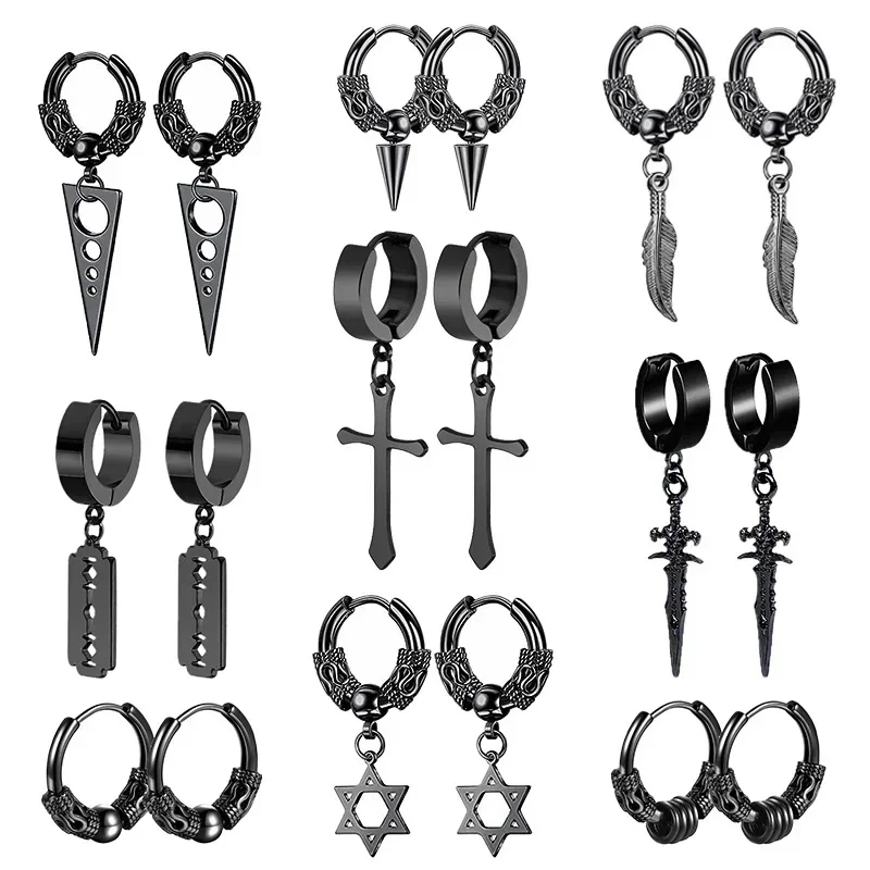 Pendientes-de-aro-Punk-de-acero-inoxidable-para-hombre-y-mujer-aretes ...